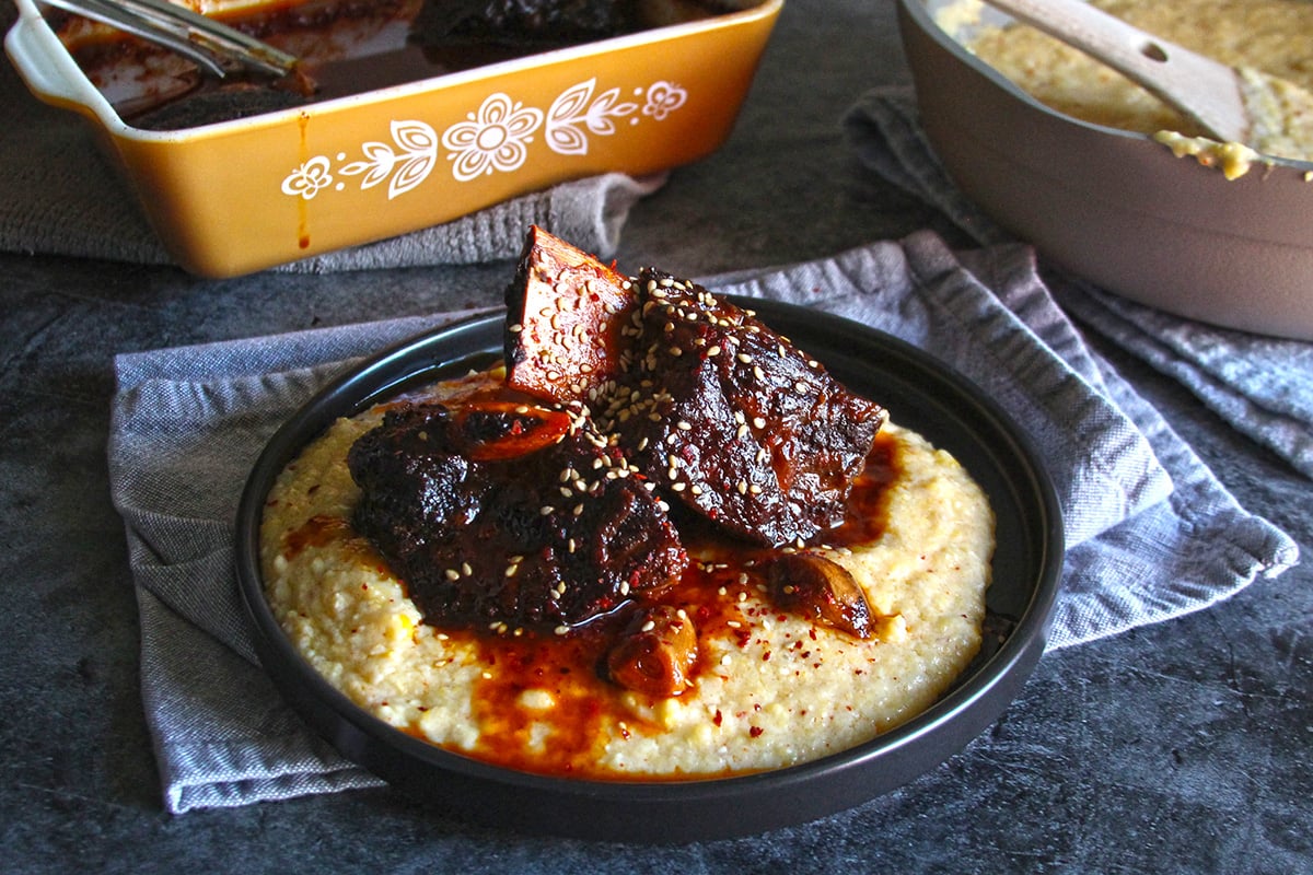 Gochujang Braised Short Ribs with Cheesy Grits